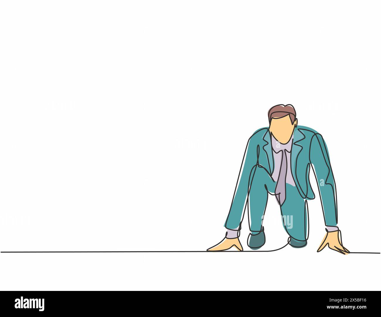 One continuous single line drawing of young happy businessman gets ...