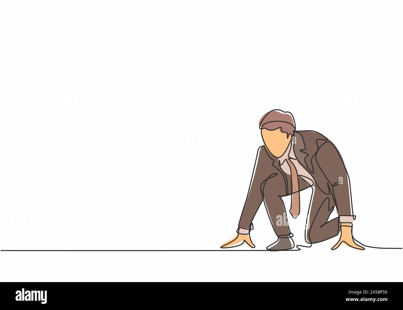 One single line drawing of employee of company get ready on start line ...