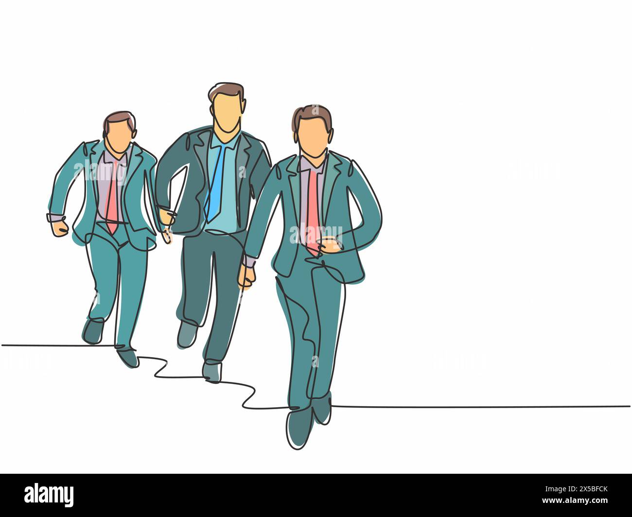 Single continuous single line drawing group of urban commuter workers ...