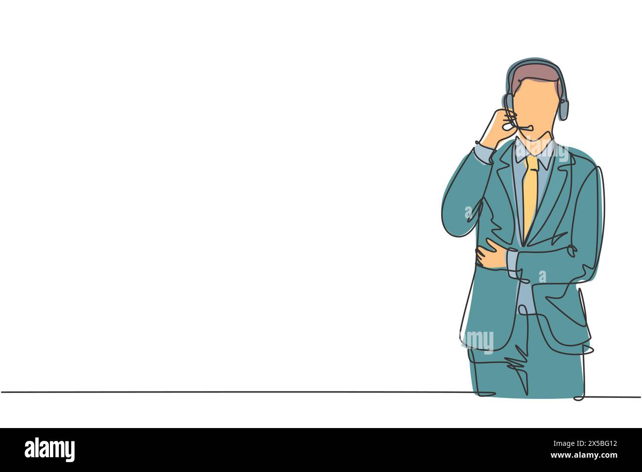 Single continuous line drawing of young happy male business consultant ...