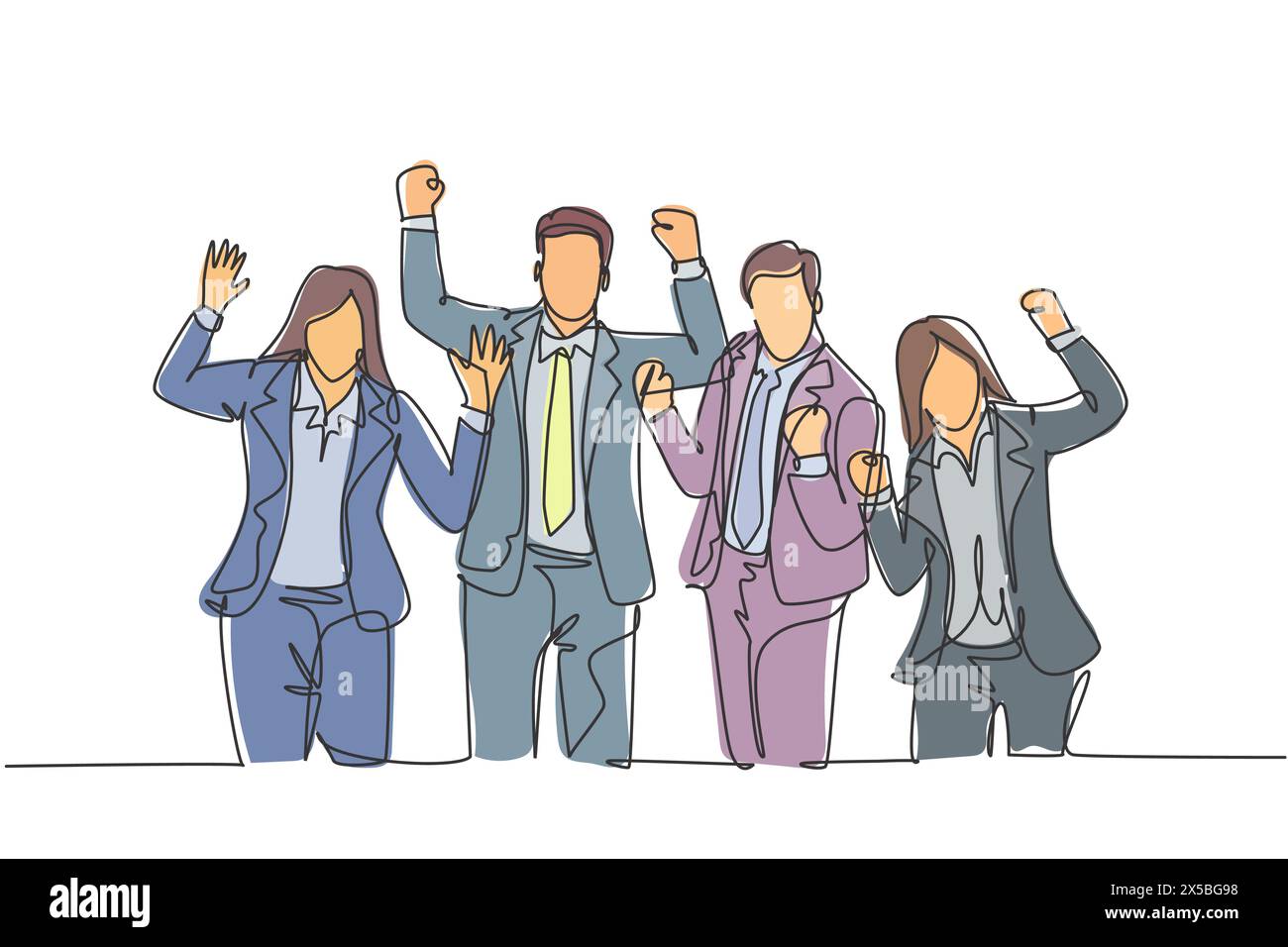 One continuous line drawing of young happy promoted man woman manager ...