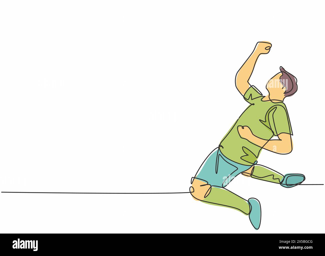 Single continuous line drawing of young sporty football player punching ...