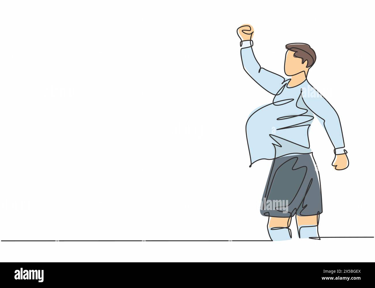 Single continuous line drawing of young sporty soccer player make ...