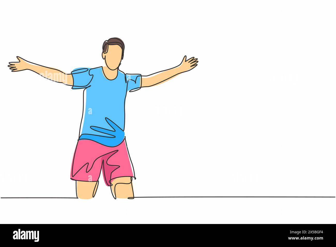 Single continuous line drawing of young sporty football player running ...