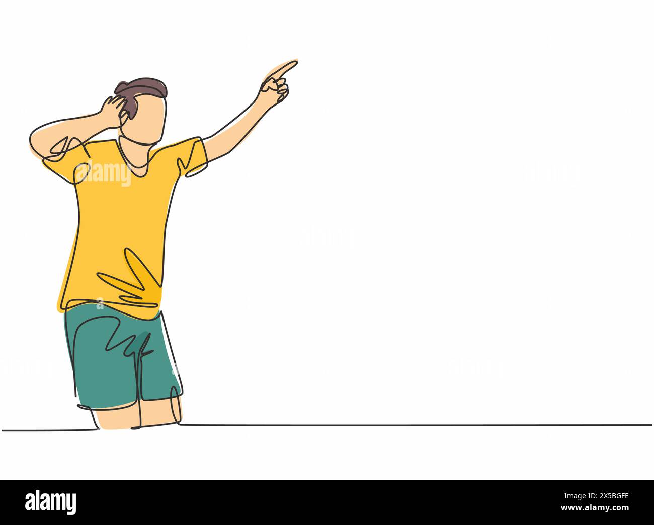 Single continuous line drawing of young sporty football player holding ...