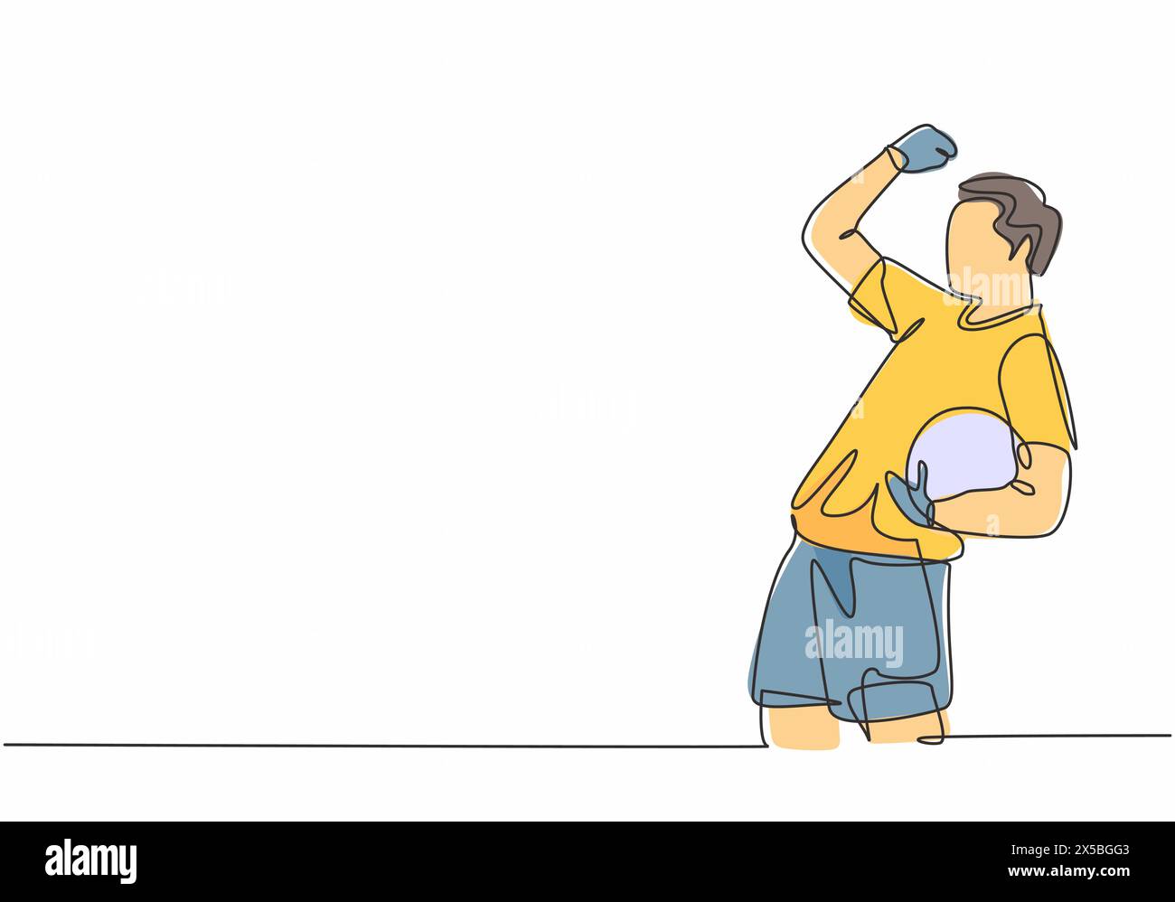One continuous line drawing of young soccer player celebrating goal ...