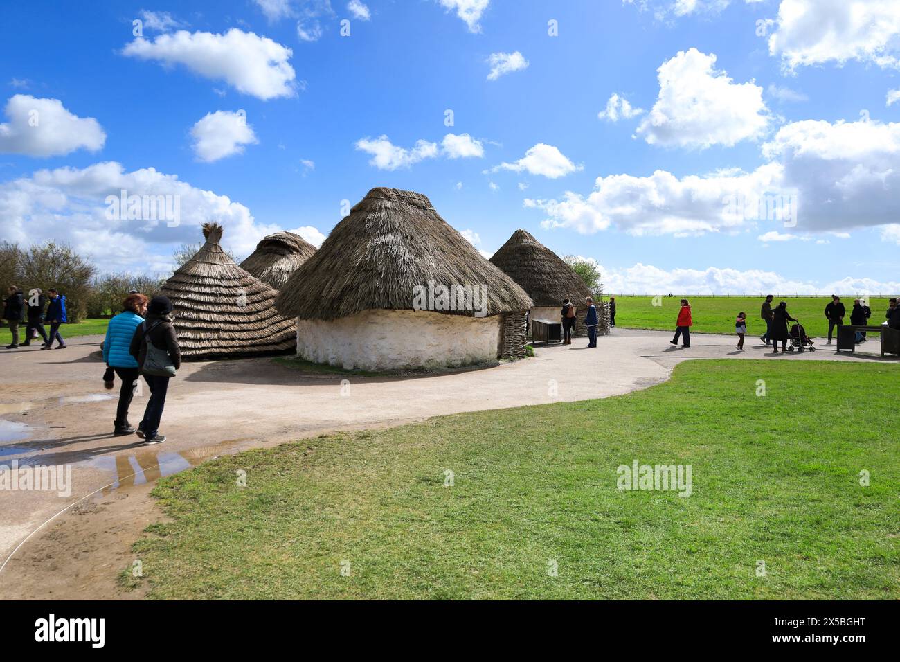 Salisbury, England- March 30, 2024: Recreation of Neolithic houses at ...