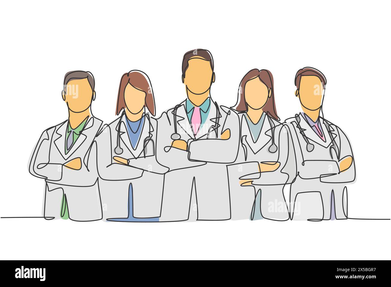 Single continuous single line drawing group of young promising doctor ...