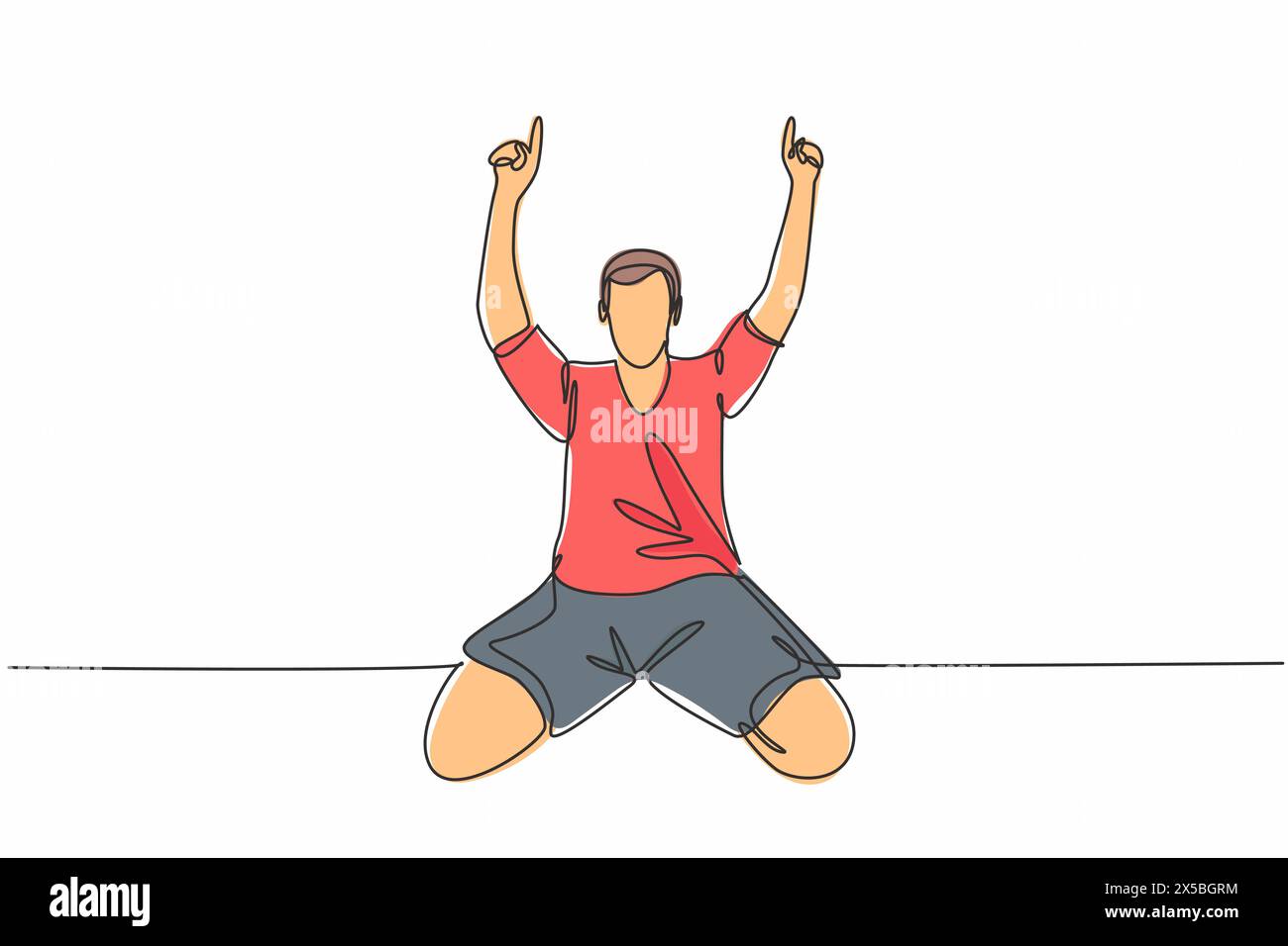 One single line drawing of young football player pointing his fingers ...