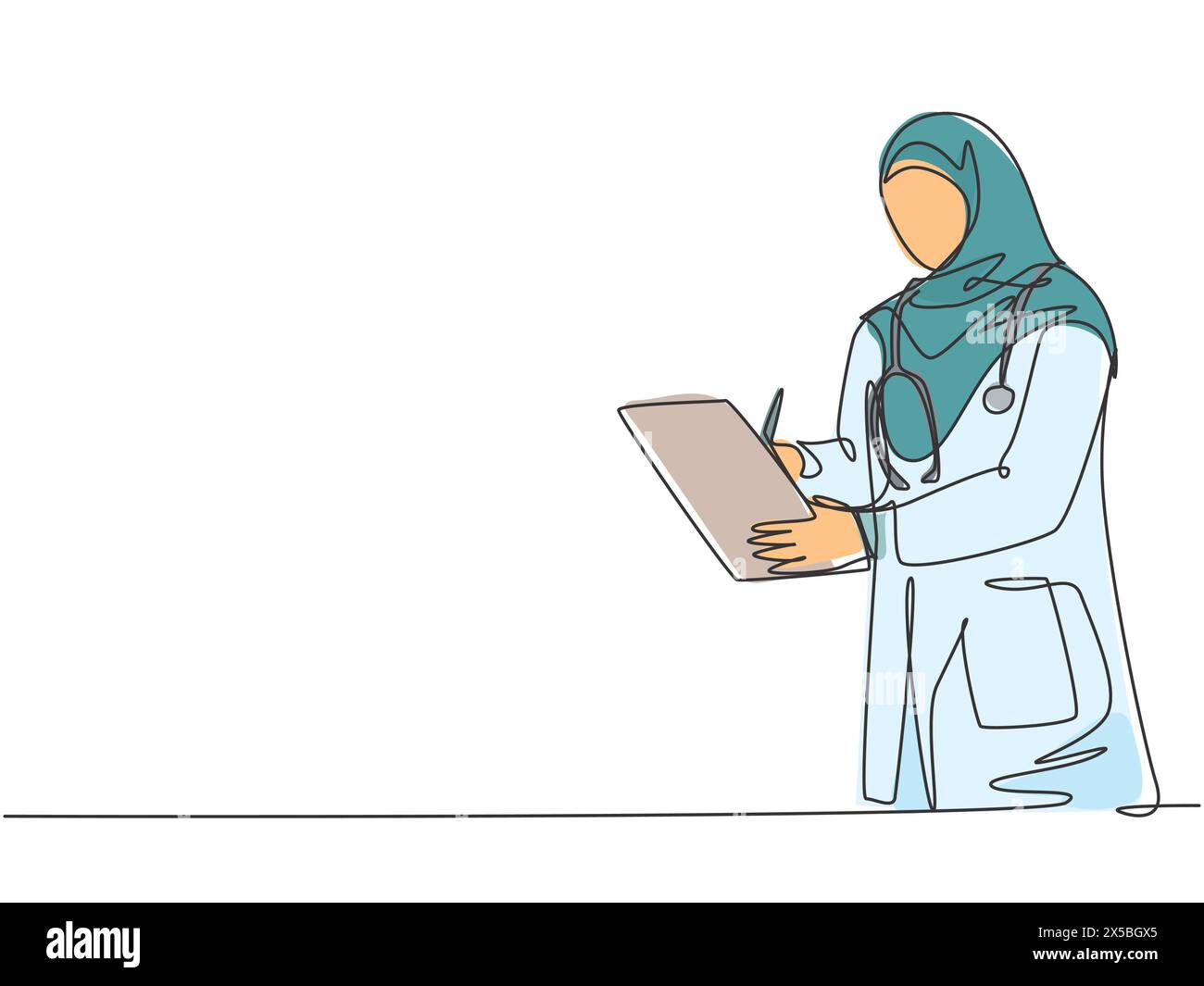 One single line drawing of young Arabian muslimah doctor wearing hijab ...