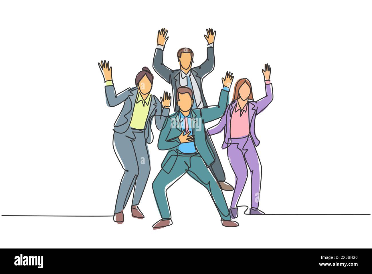 Single continuous line drawing of young happy male and female trainer ...