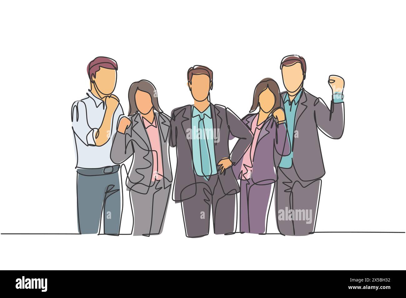 Single continuous line drawing of young happy male and female executive ...