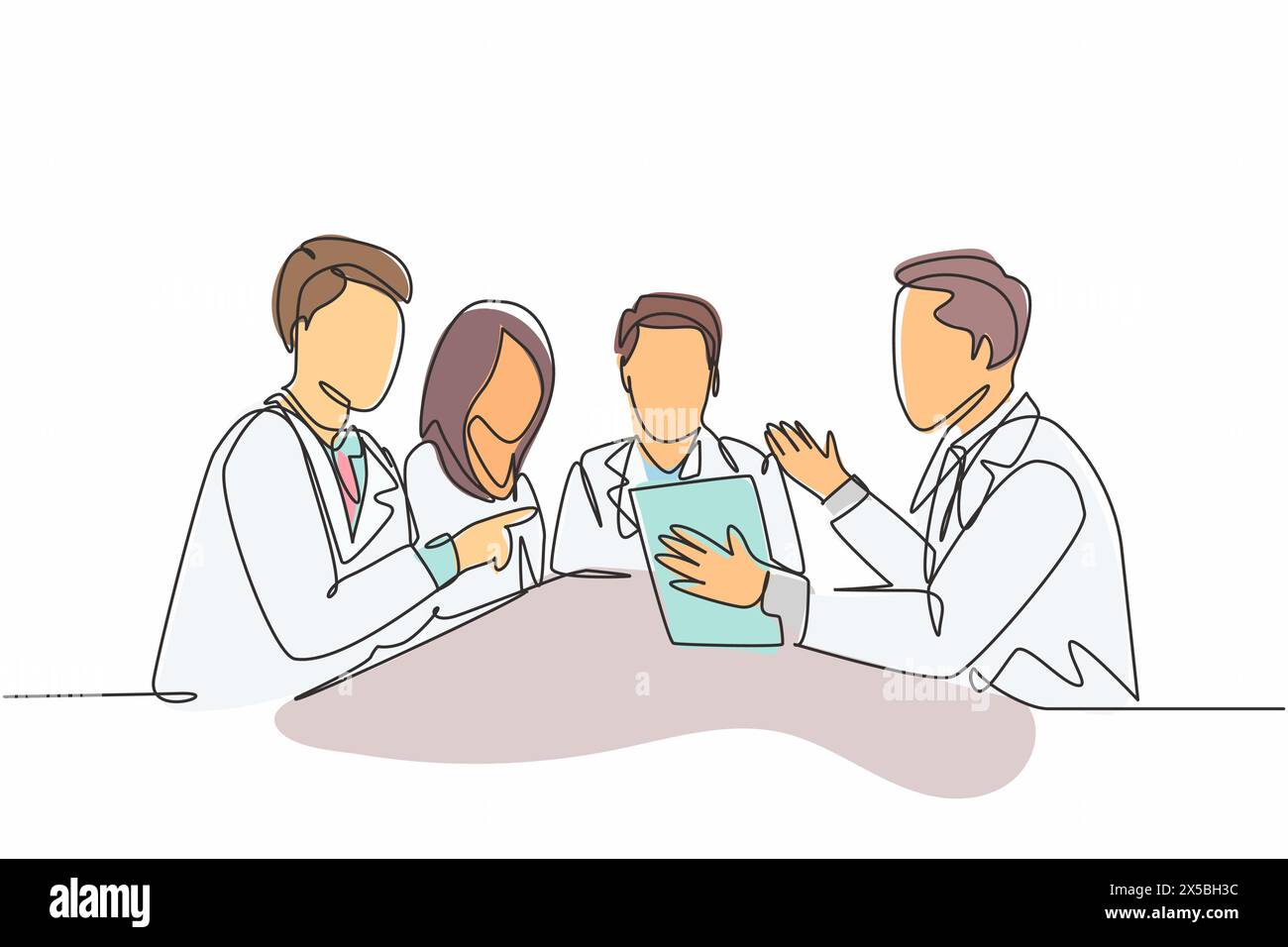 One continuous line drawing team of doctor diagnosing illness while ...