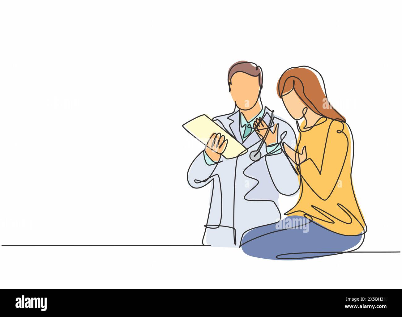 One single line drawing of young male doctor giving a consultation ...