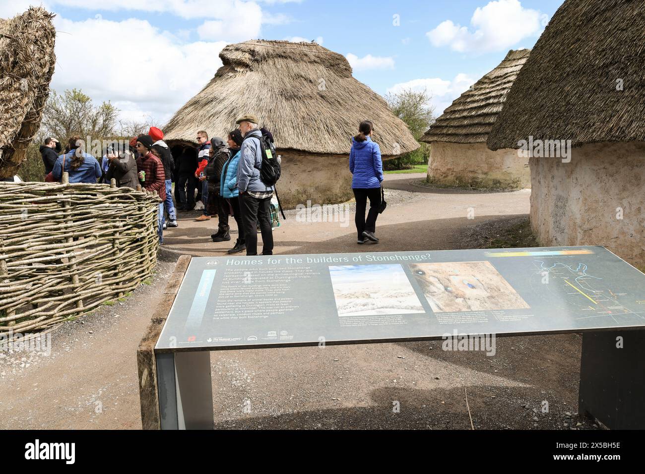 Salisbury, England- March 30, 2024: Recreation of Neolithic houses at ...
