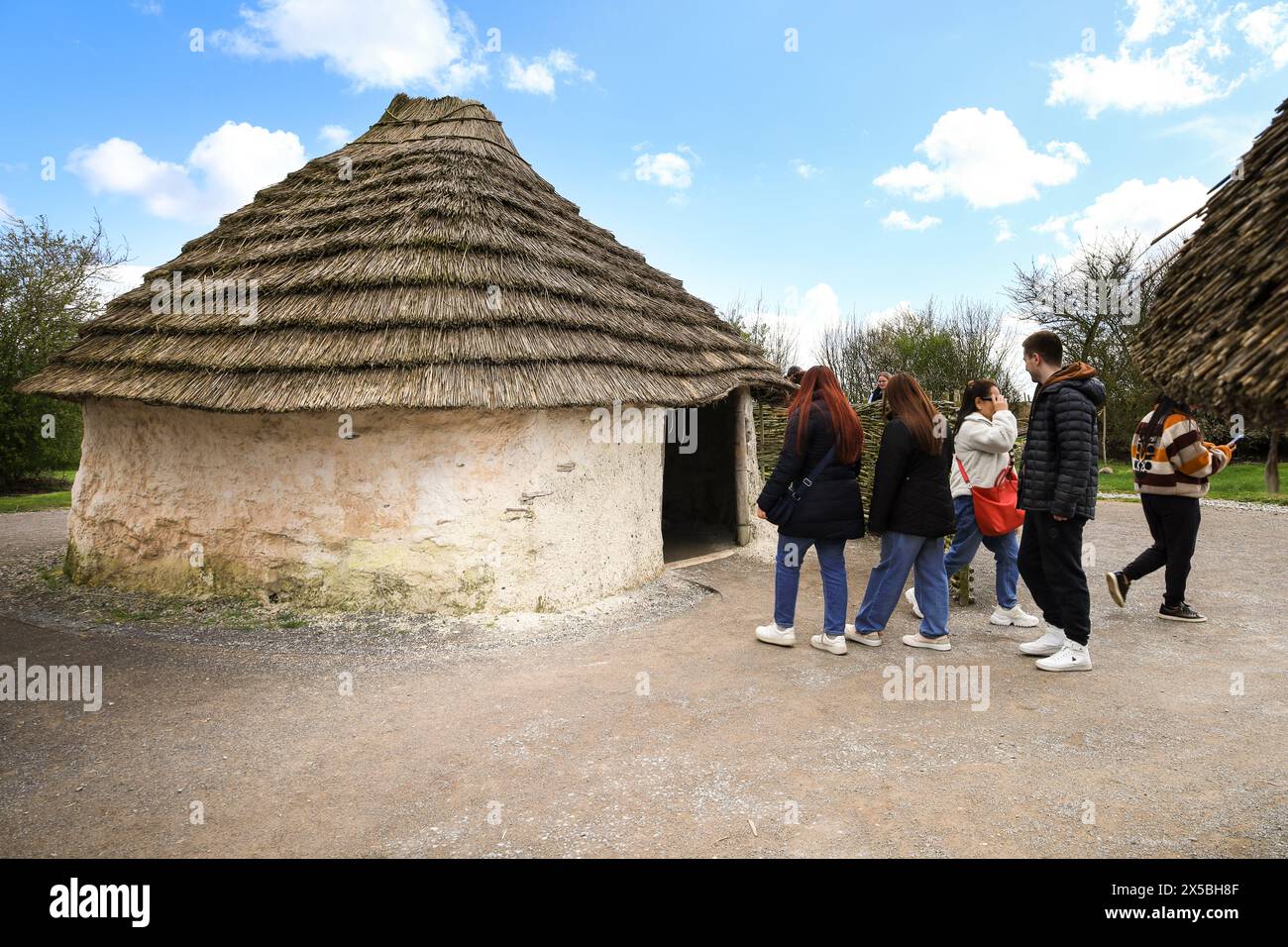 Salisbury, England- March 30, 2024: Recreation of Neolithic houses at ...