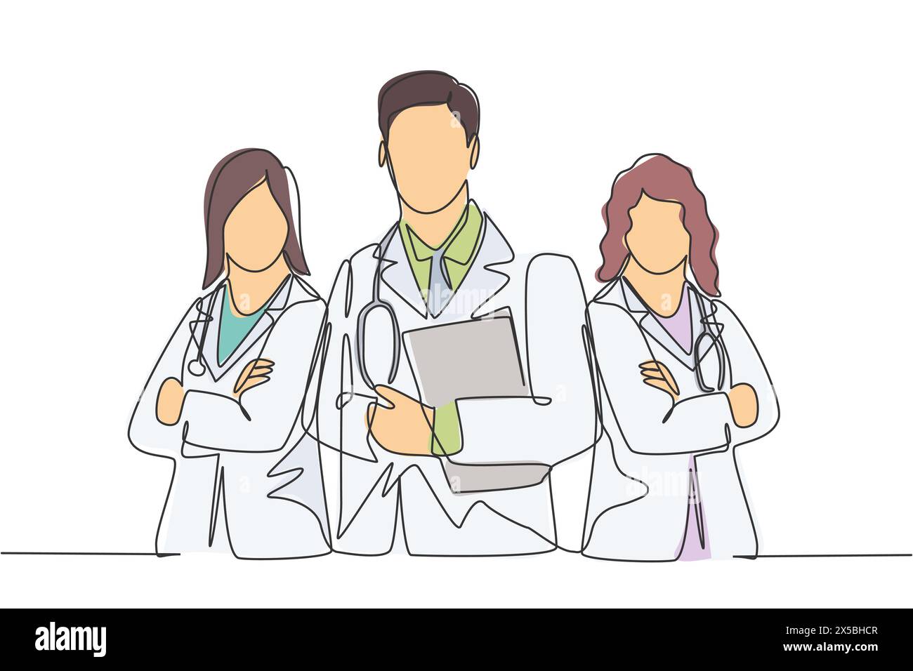 One continuous single line drawing group of young male and female ...