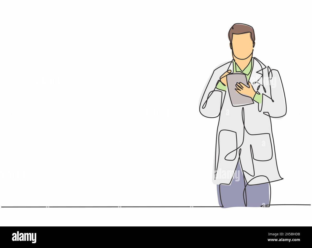 Single continuous line drawing of young male doctor thinking right ...