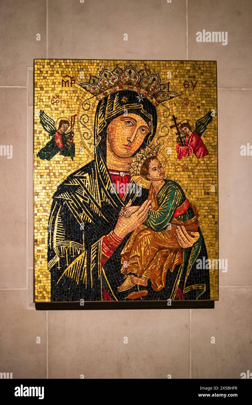 Mosaic icon of Virgin Mary holding Jesus inside the Cathedral Basilica ...
