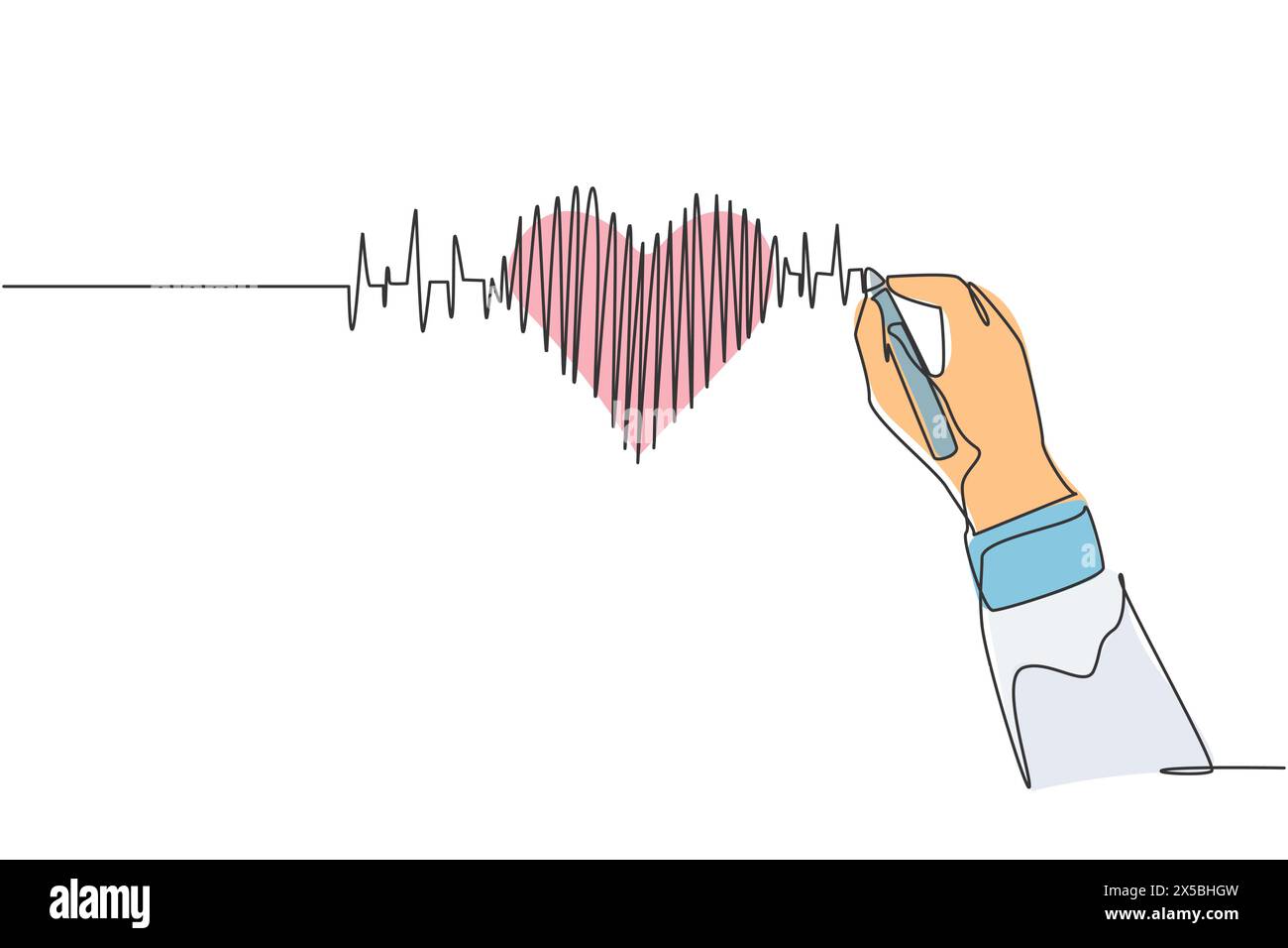 One continuous line drawing of hand drawing human heart beat pulse ...