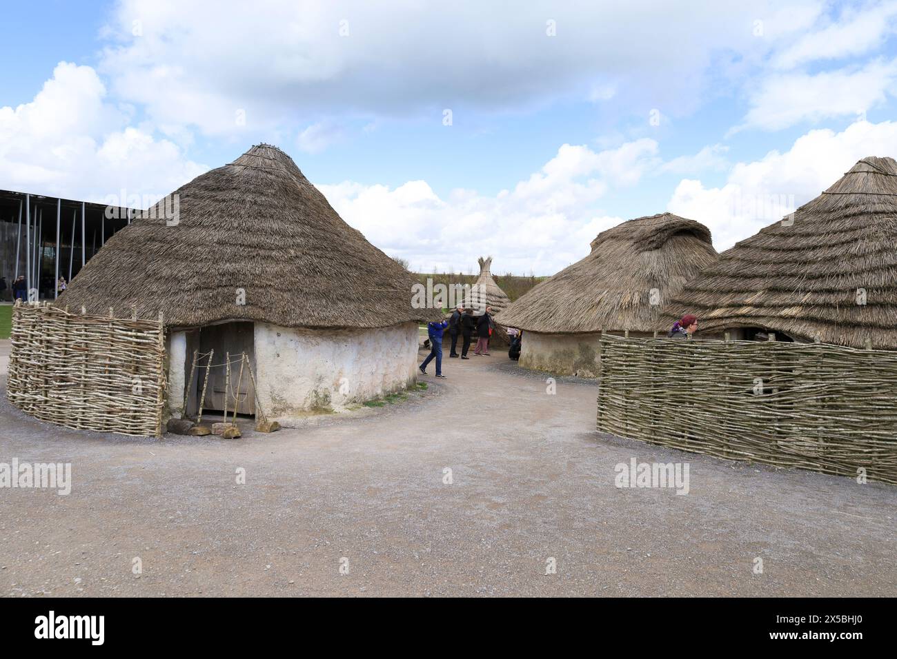 Salisbury, England- March 30, 2024: Recreation of Neolithic houses at ...