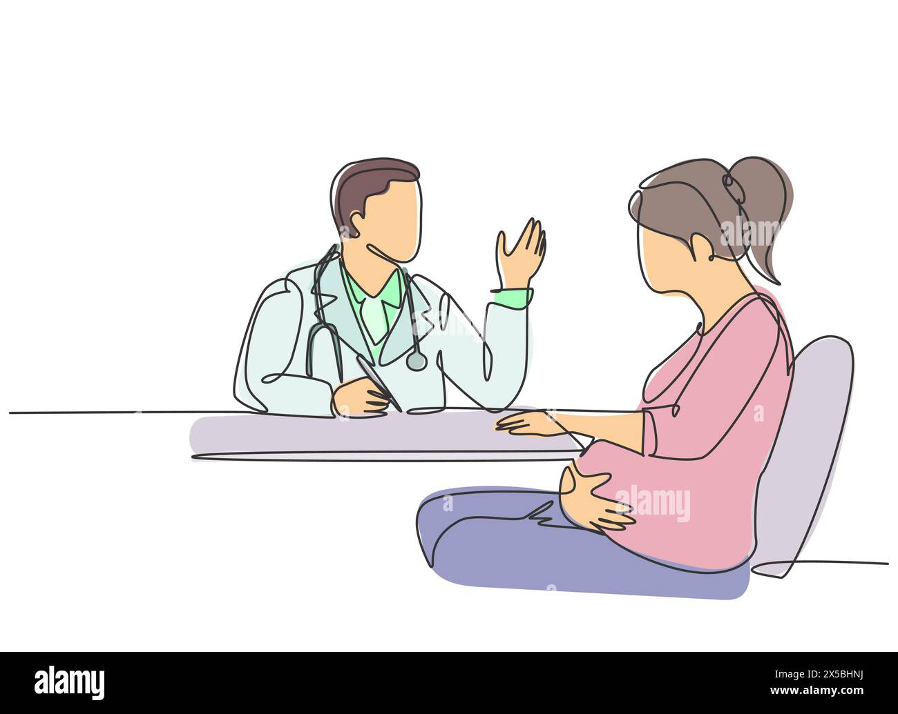 One single line drawing of male obstetrics and gynecology doctor talk ...