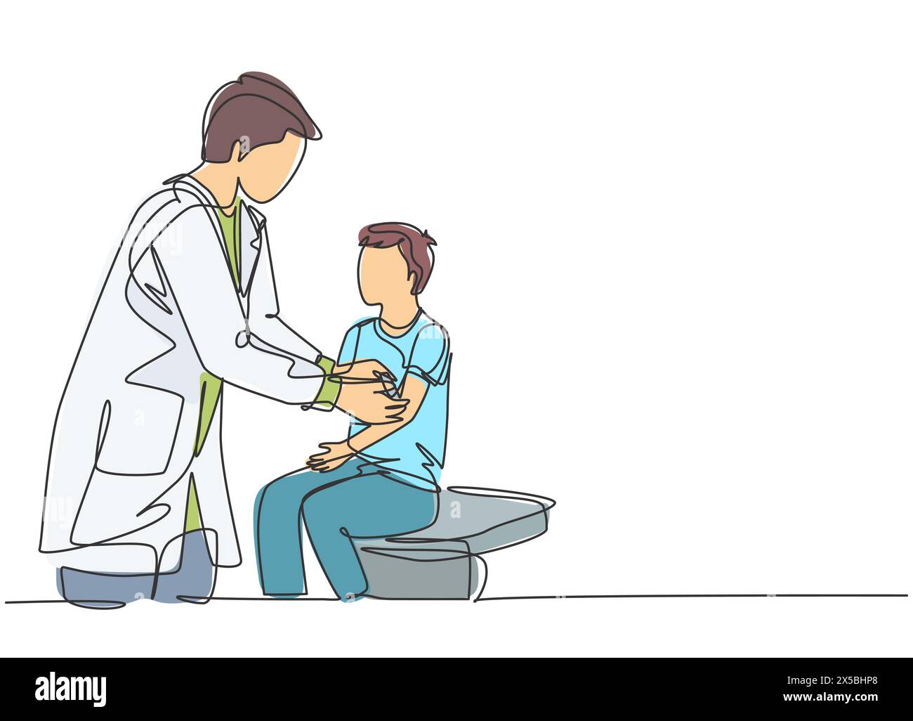 One single line drawing of male doctor giving medical aid treatment by ...