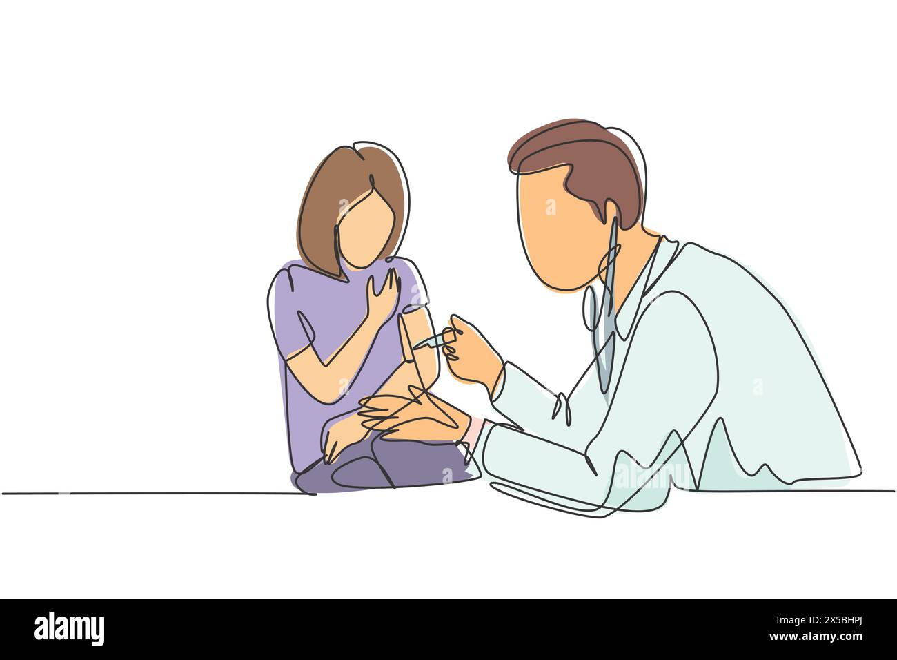 One single line drawing of male pediatric doctor giving vaccine ...
