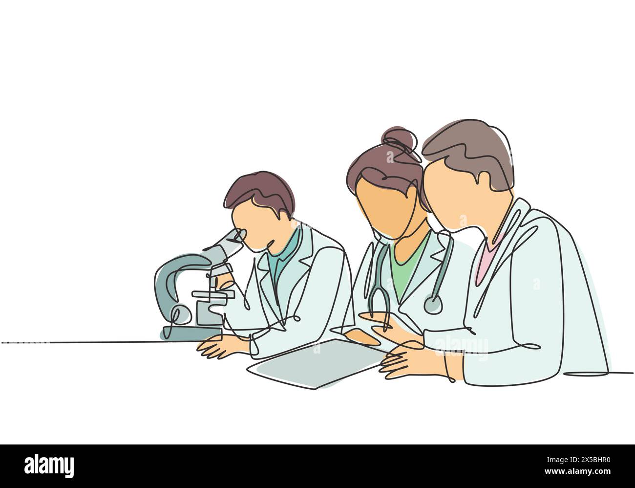 One continuous line drawing of doctor analyze infected patient blood ...