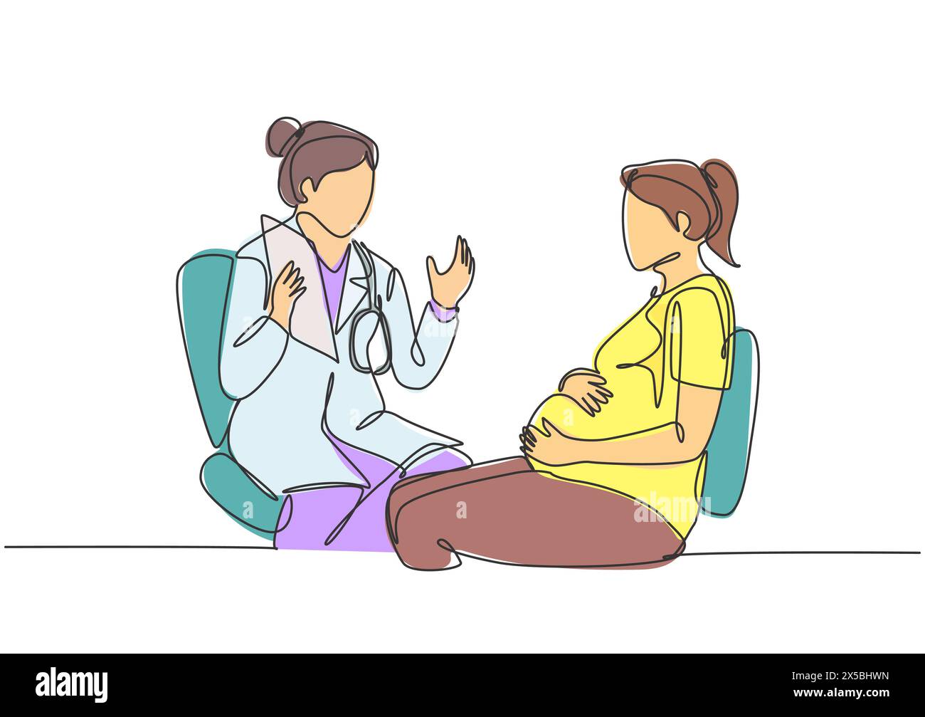 One single line drawing of female obstetrics and gynecology doctor ...