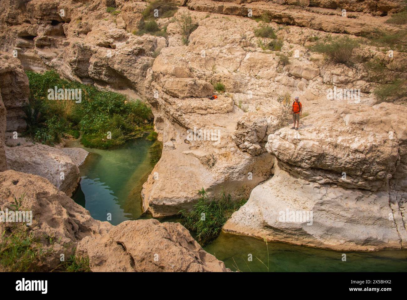 Turquoise water flowing through the Wadi Shab canyon, Wadi Ash Shab ...