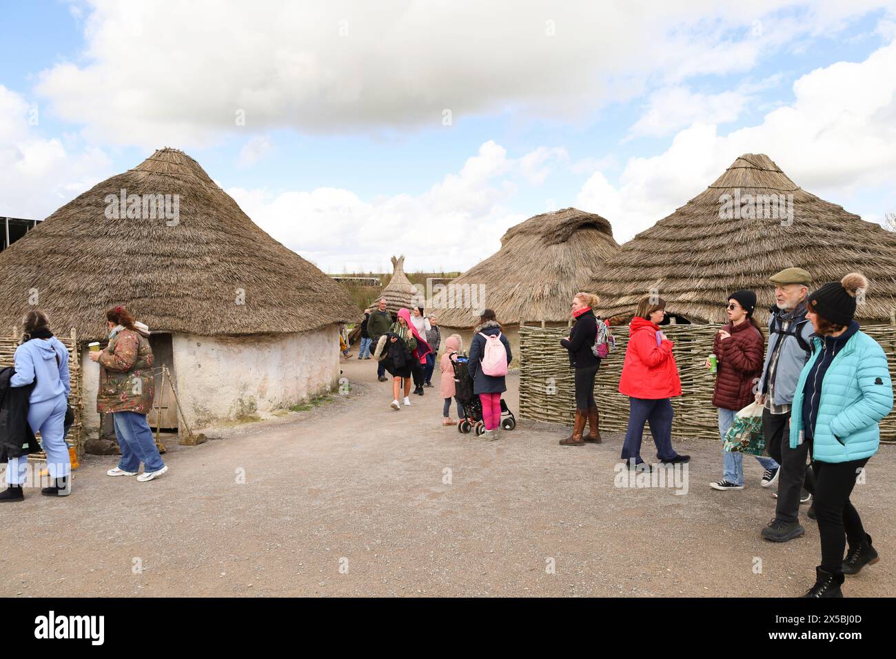 Salisbury, England- March 30, 2024: Recreation of Neolithic houses at ...