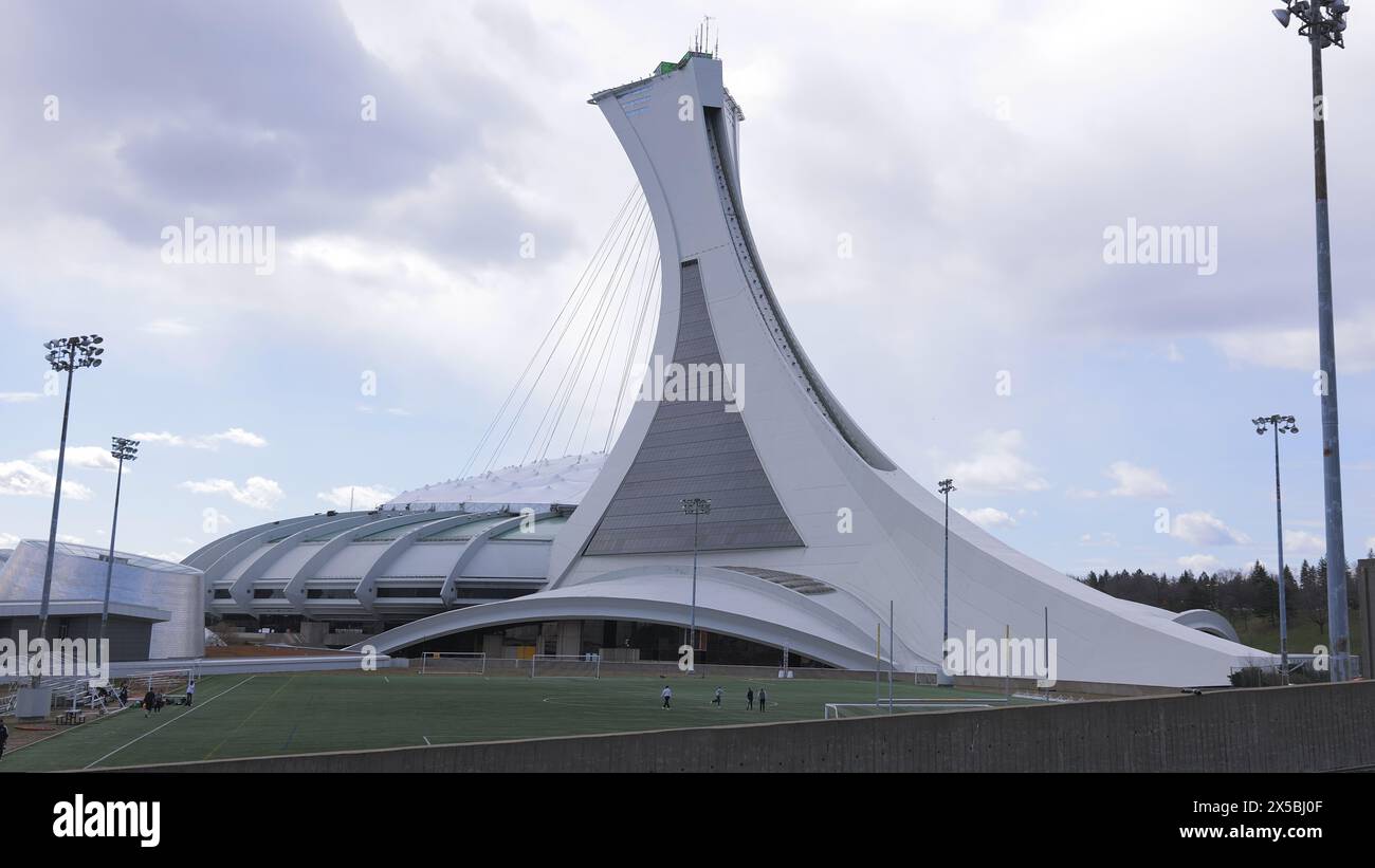 The famous tower of the Olympic Stadium of Montreal located in the ...