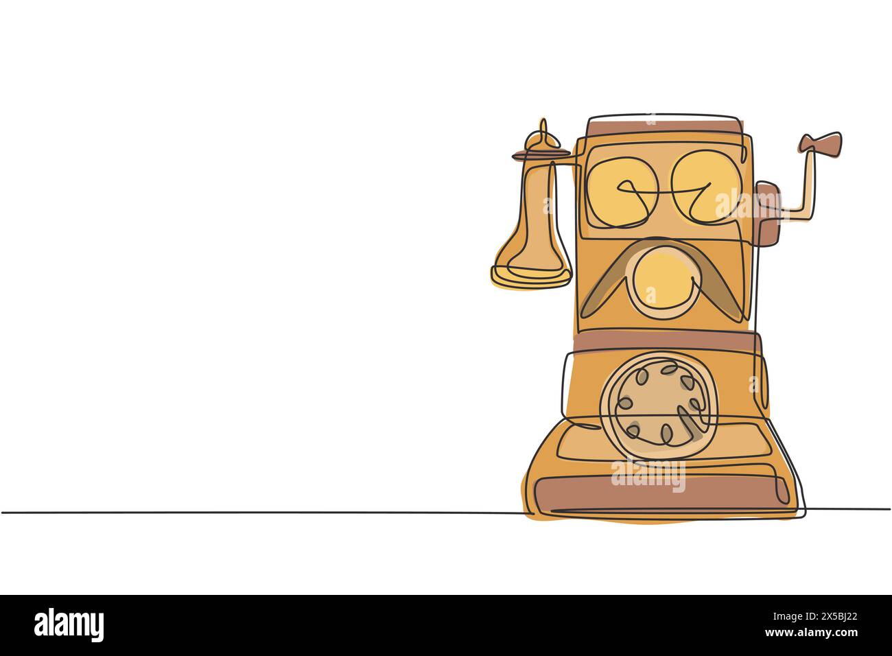 One single line drawing of old vintage wall analog telephone to ...