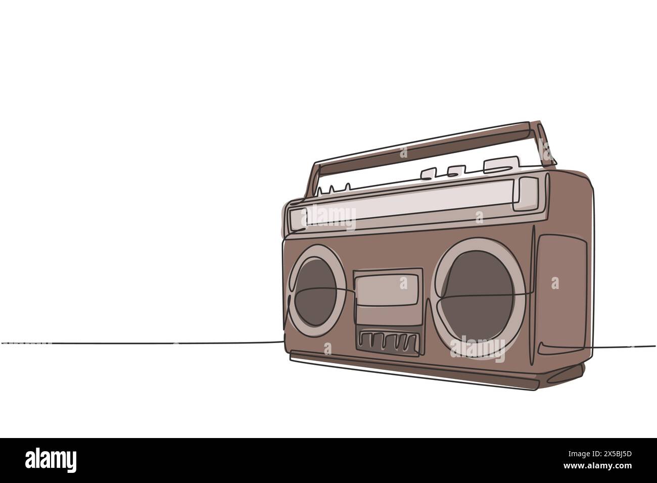 One continuous line drawing of retro old fashioned analog radio tape ...
