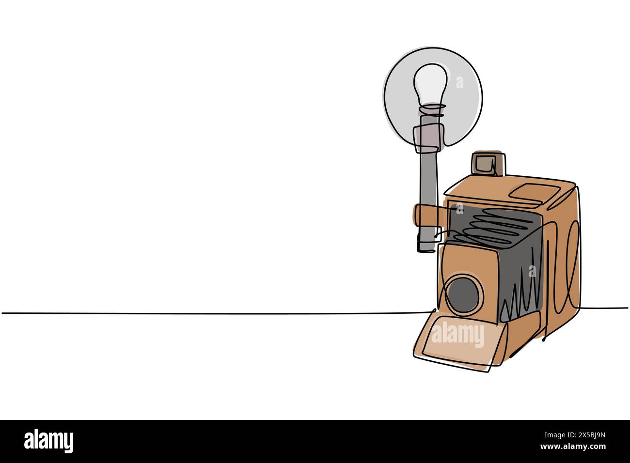 Single continuous line drawing of old retro analog camera medium format ...