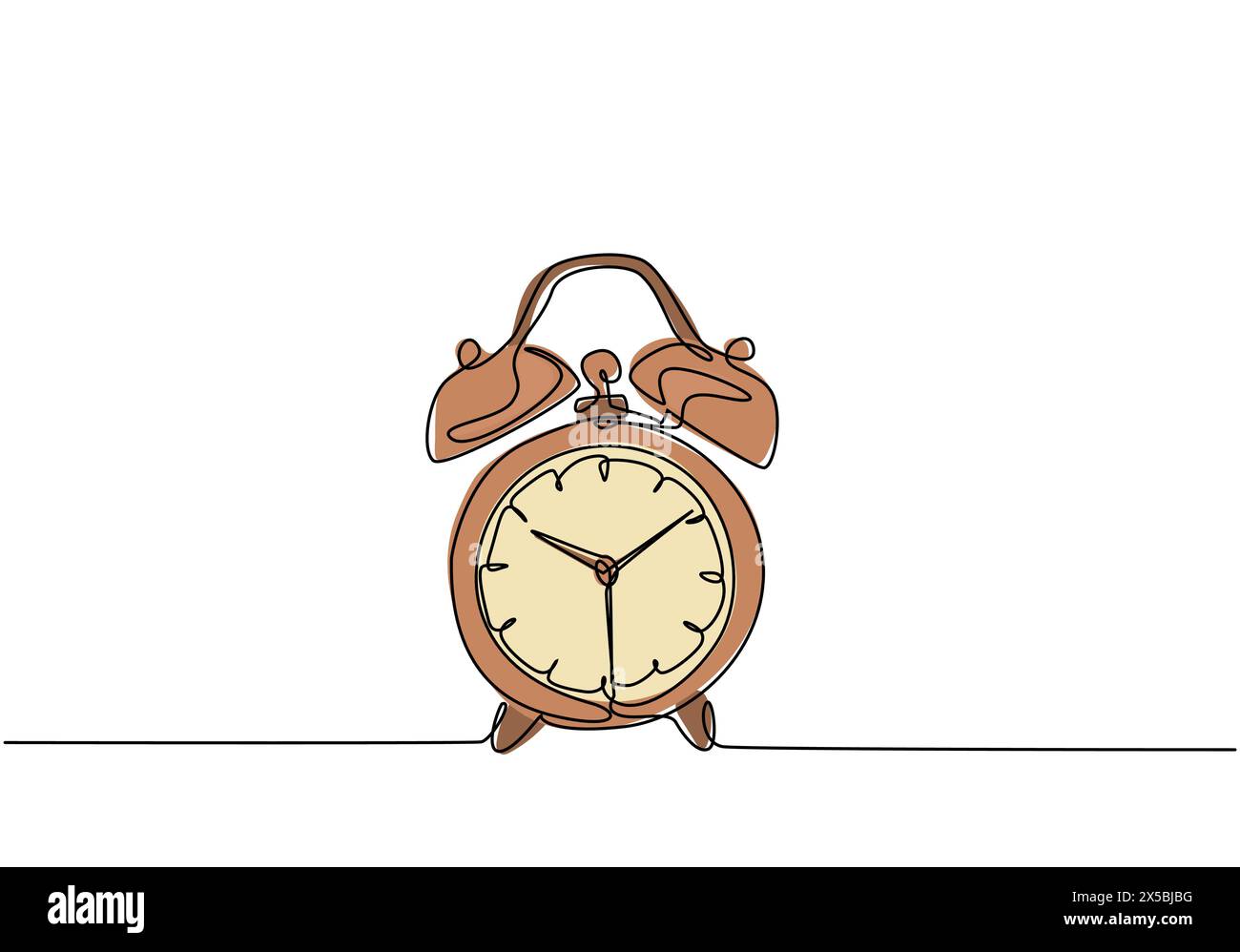One continuous line drawing of classic analog desk alarm clock with big ...