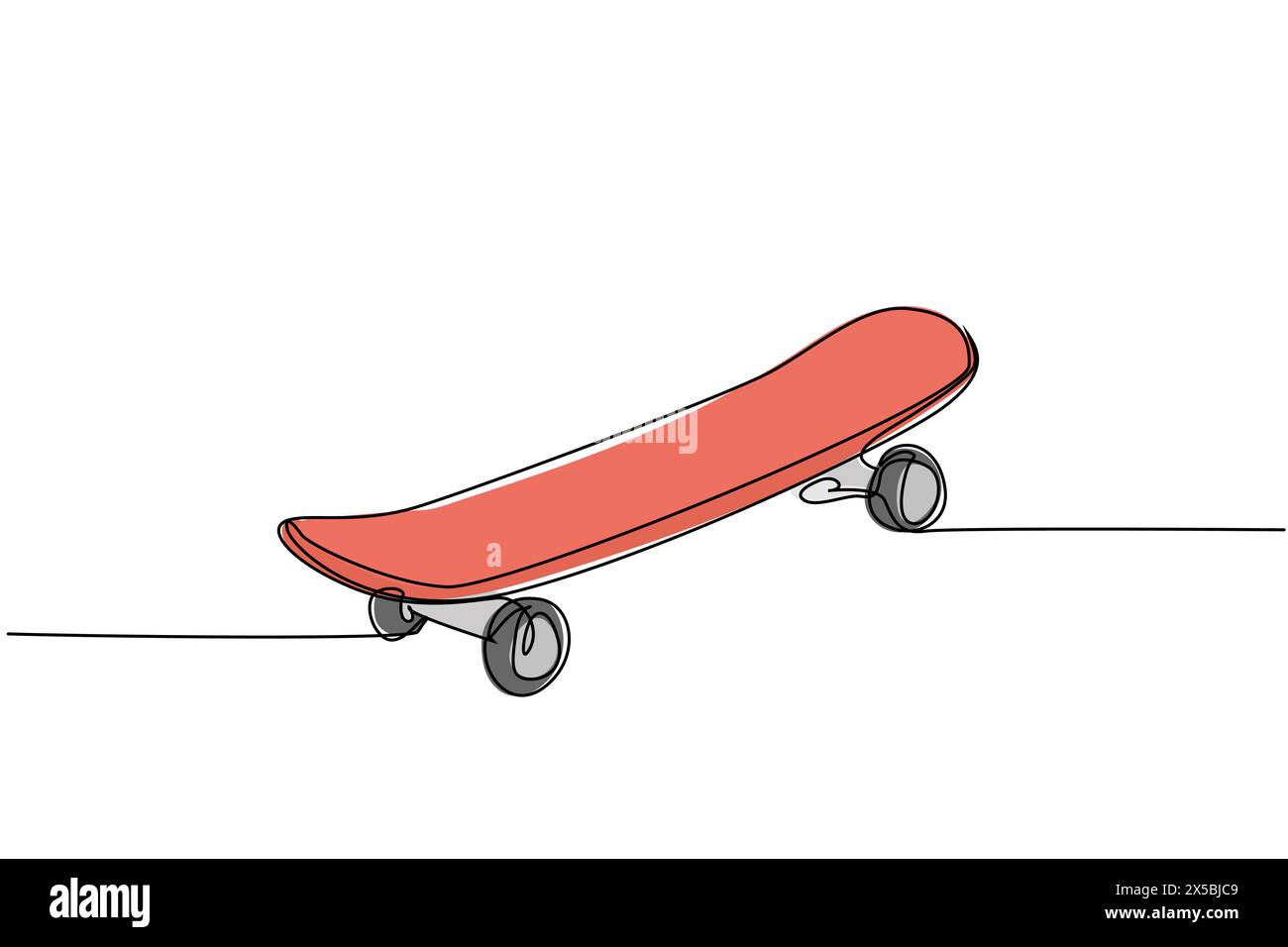 Single continuous line drawing of old retro skateboard on street road ...