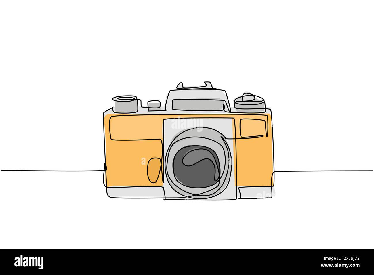 One continuous line drawing of old retro analog slr camera, front view ...