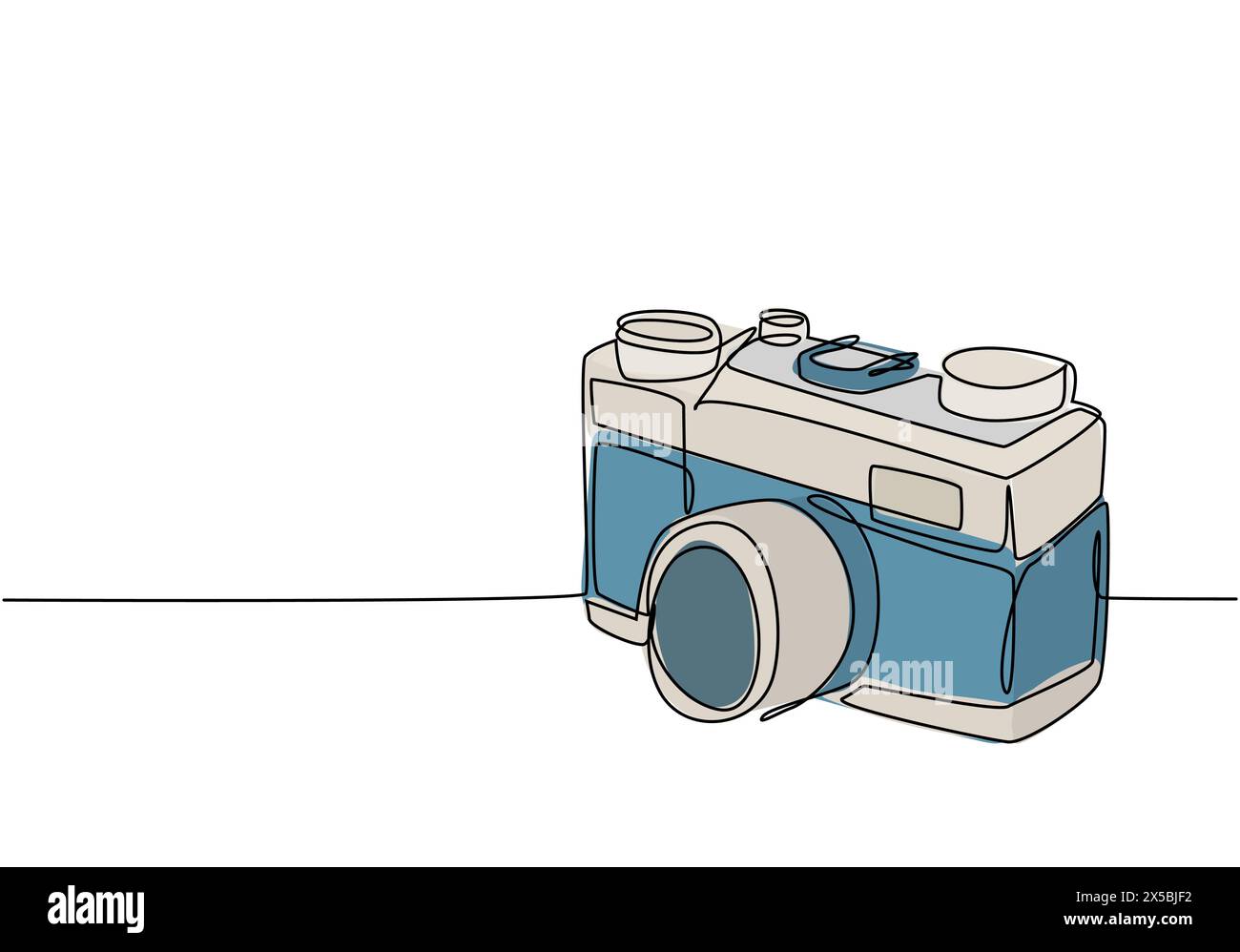 One continuous line drawing of old vintage analog pocket camera, side ...