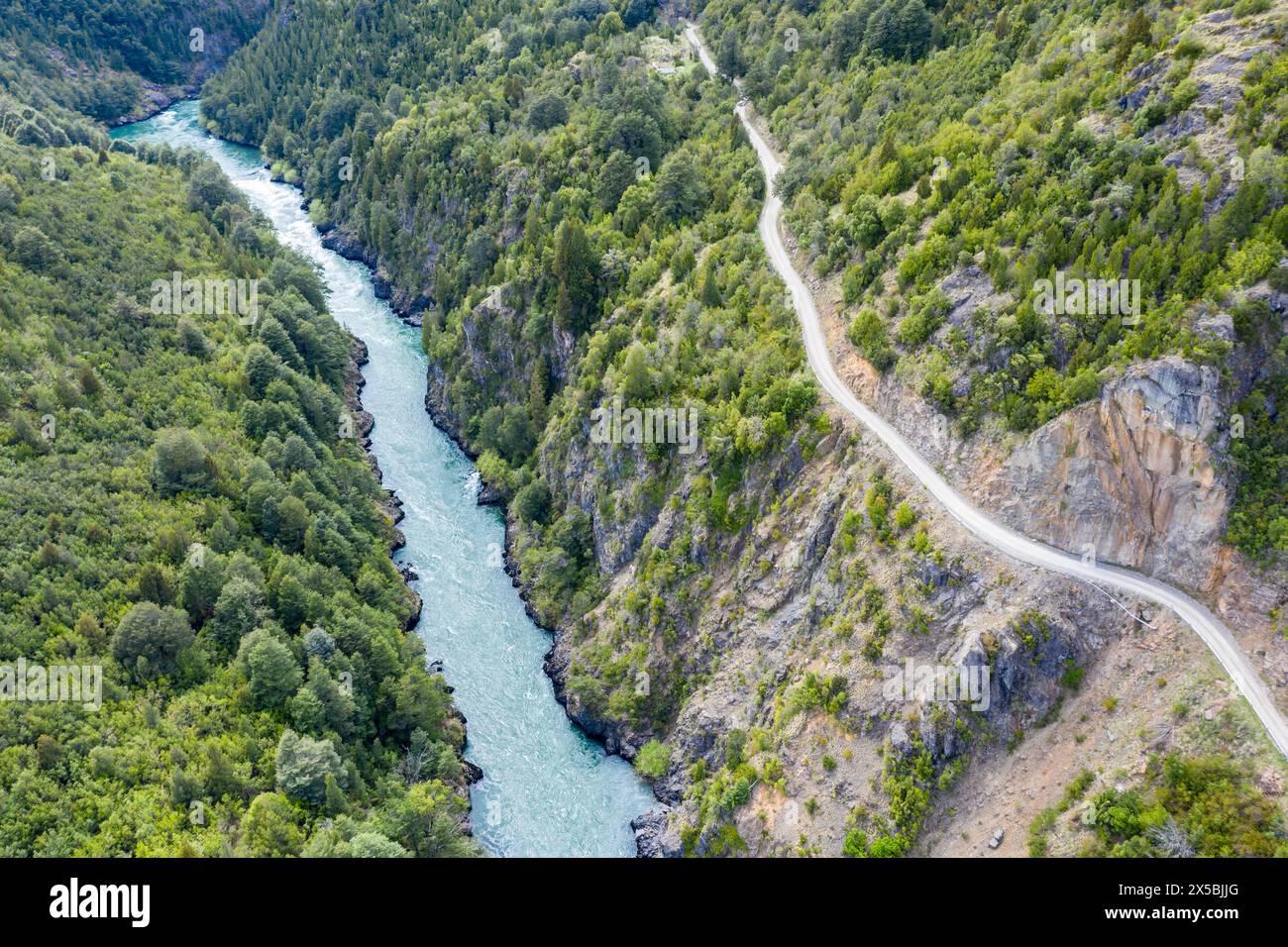 Futaleufu river flowing in a deep gorge, near viewpoint Mirador del ...