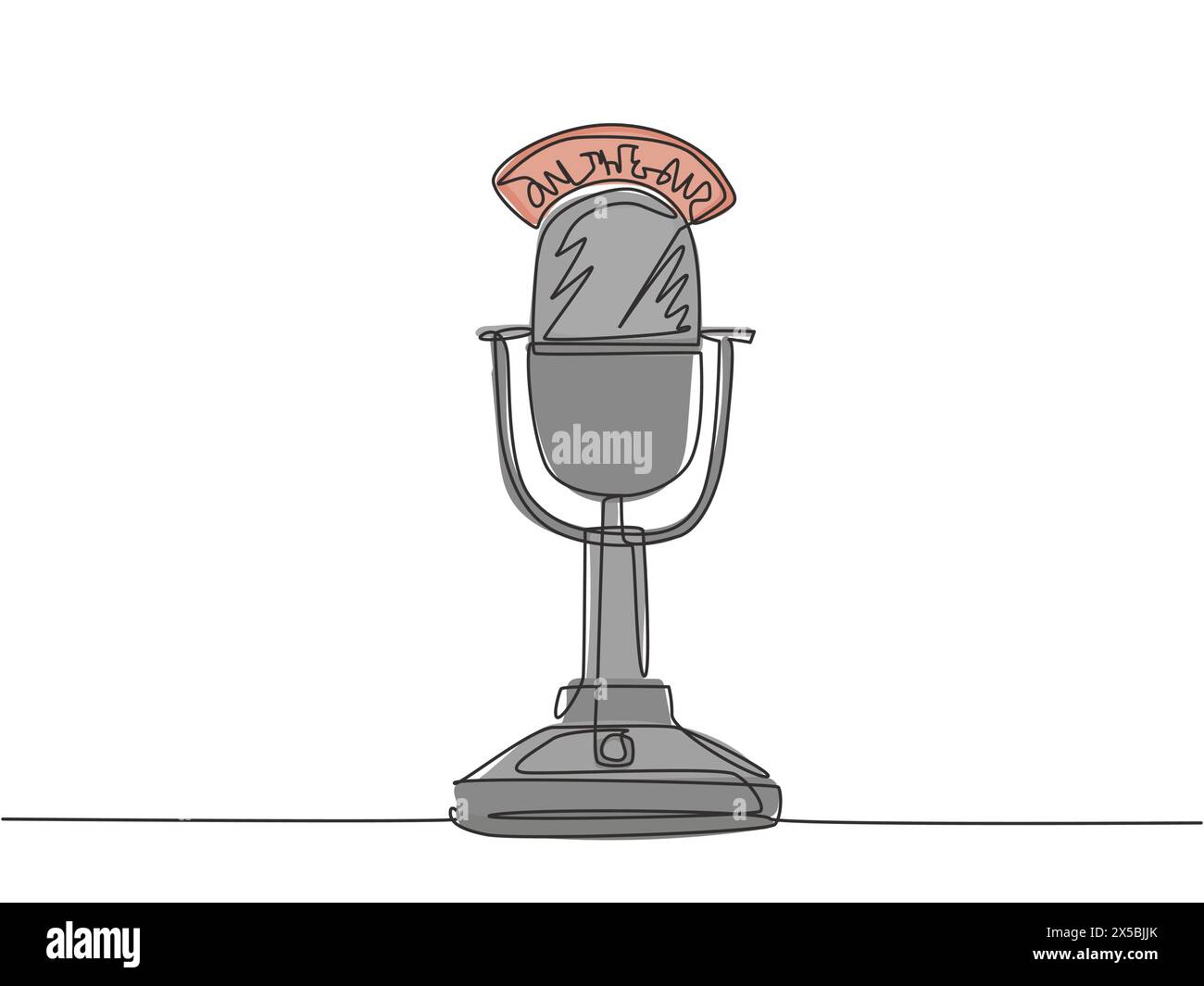 One single line drawing of retro old classic radio microphone for ...