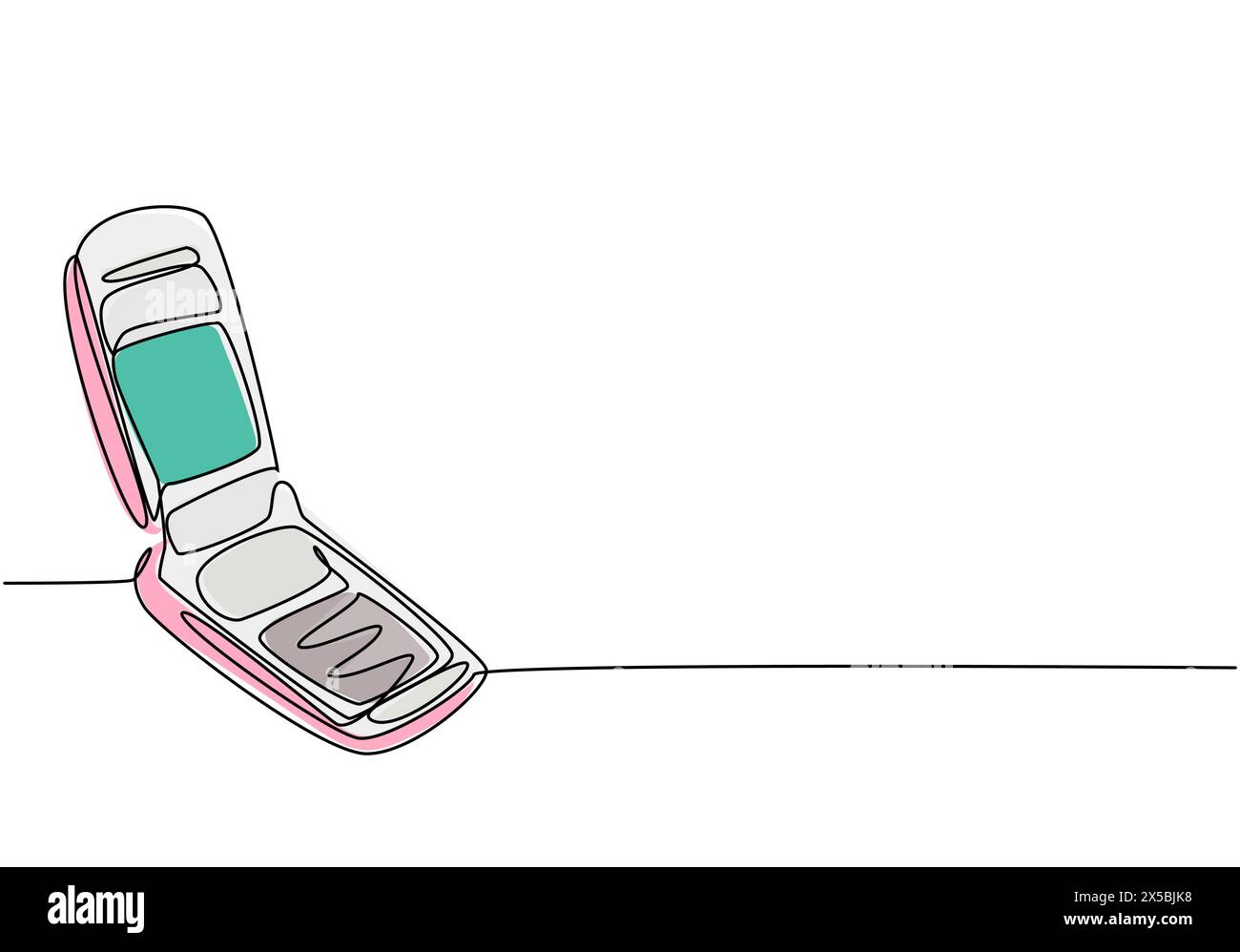 Single continuous line drawing of old retro flip cellular phone ...