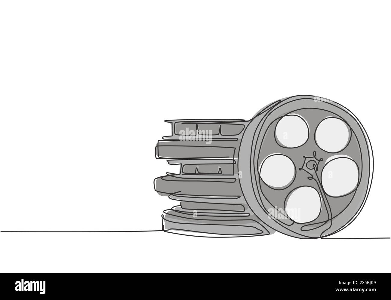 Single continuous line drawing stack of retro old classic cinema video ...