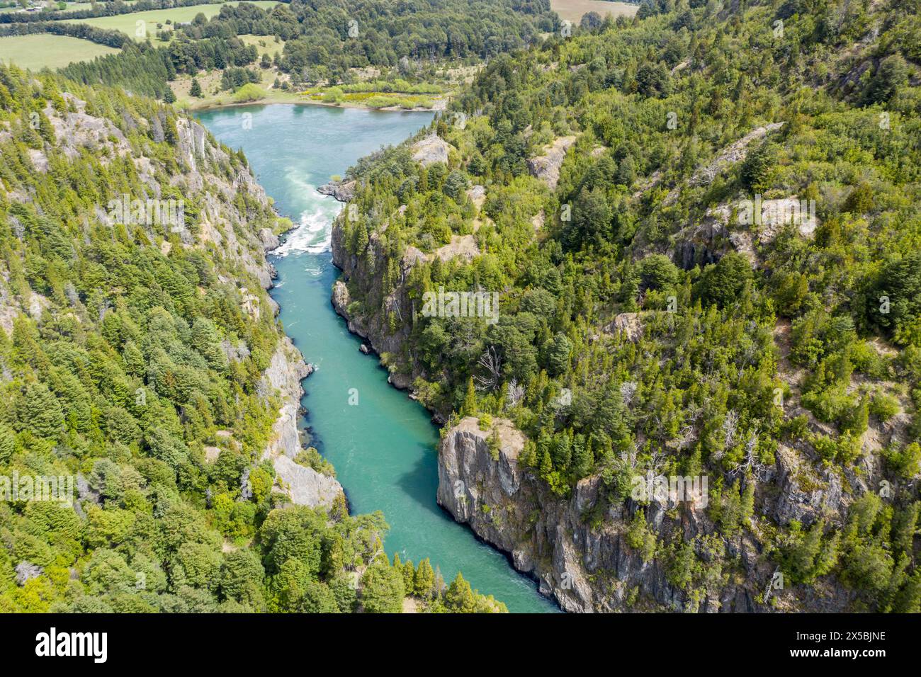Futaleufu river flowing in a deep gorge, near viewpoint mirador pozon ...