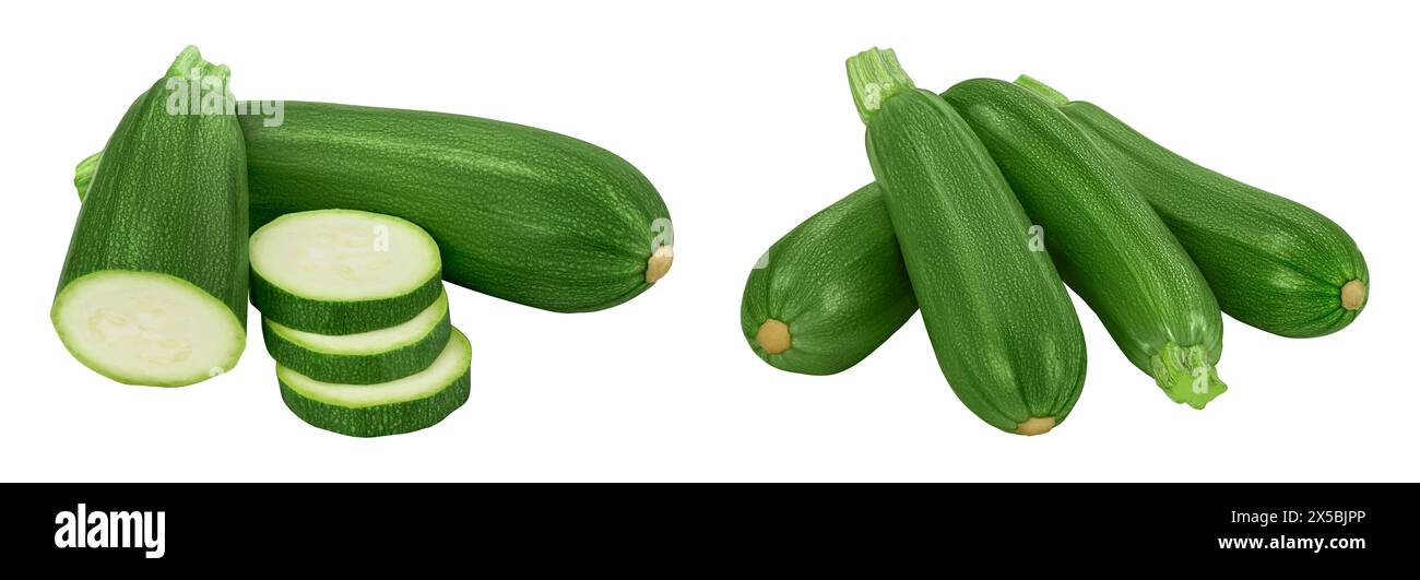 Fresh whole zucchini isolated on white background with full depth of ...