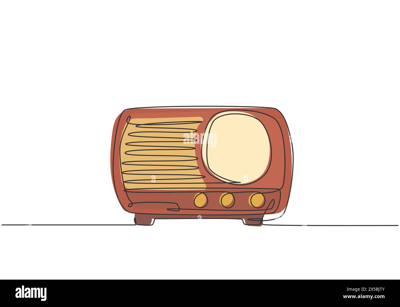 One continuous line drawing of retro old classic radio player. Vintage ...