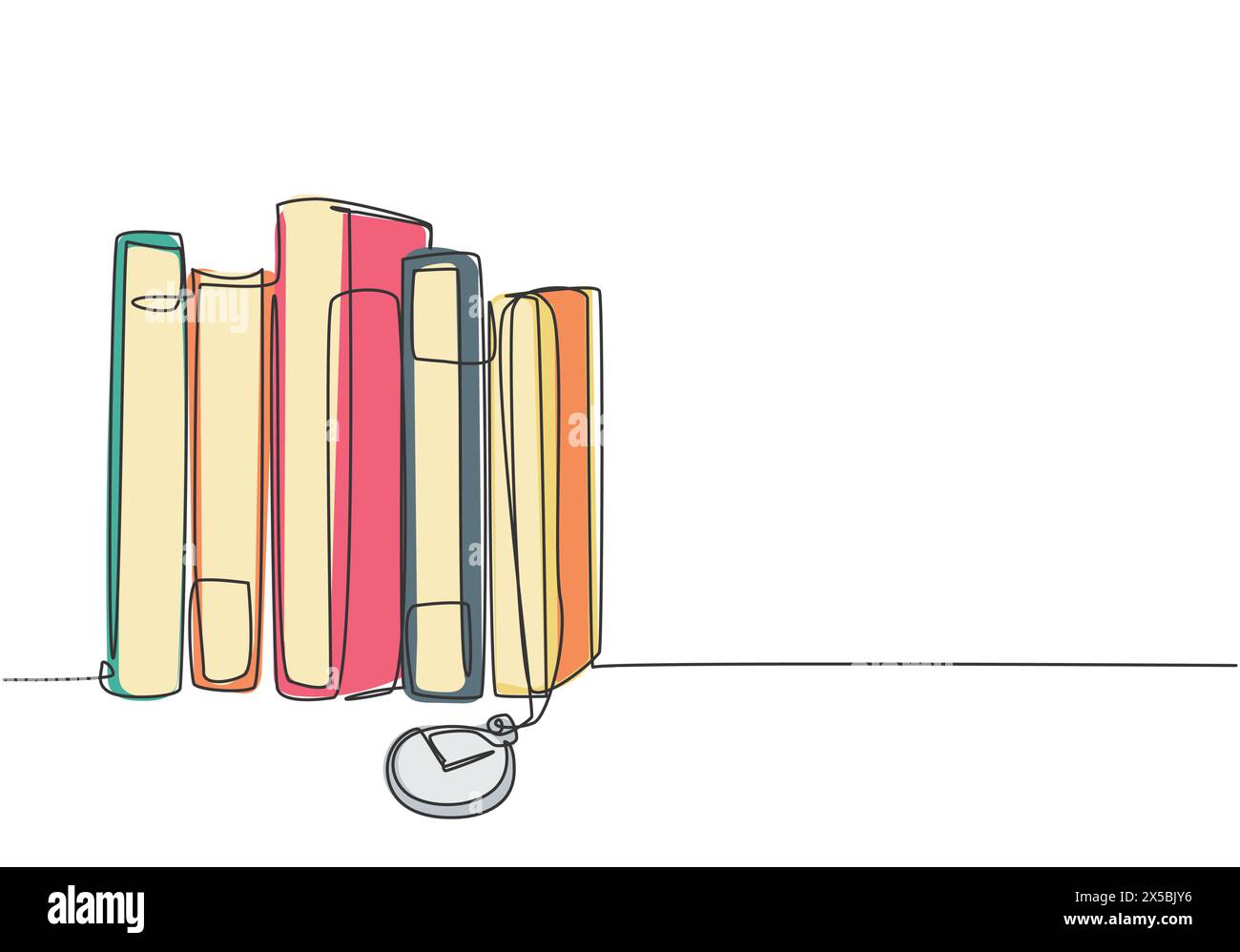 One single line drawing stack of retro old classic books line with ...