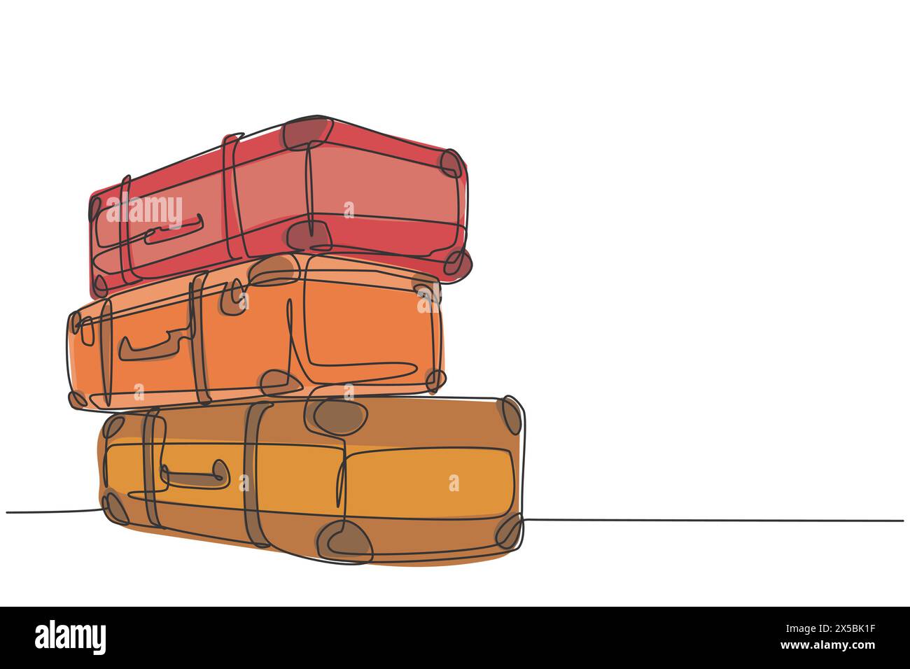 One continuous line drawing of old retro vintage leather suitcases ...