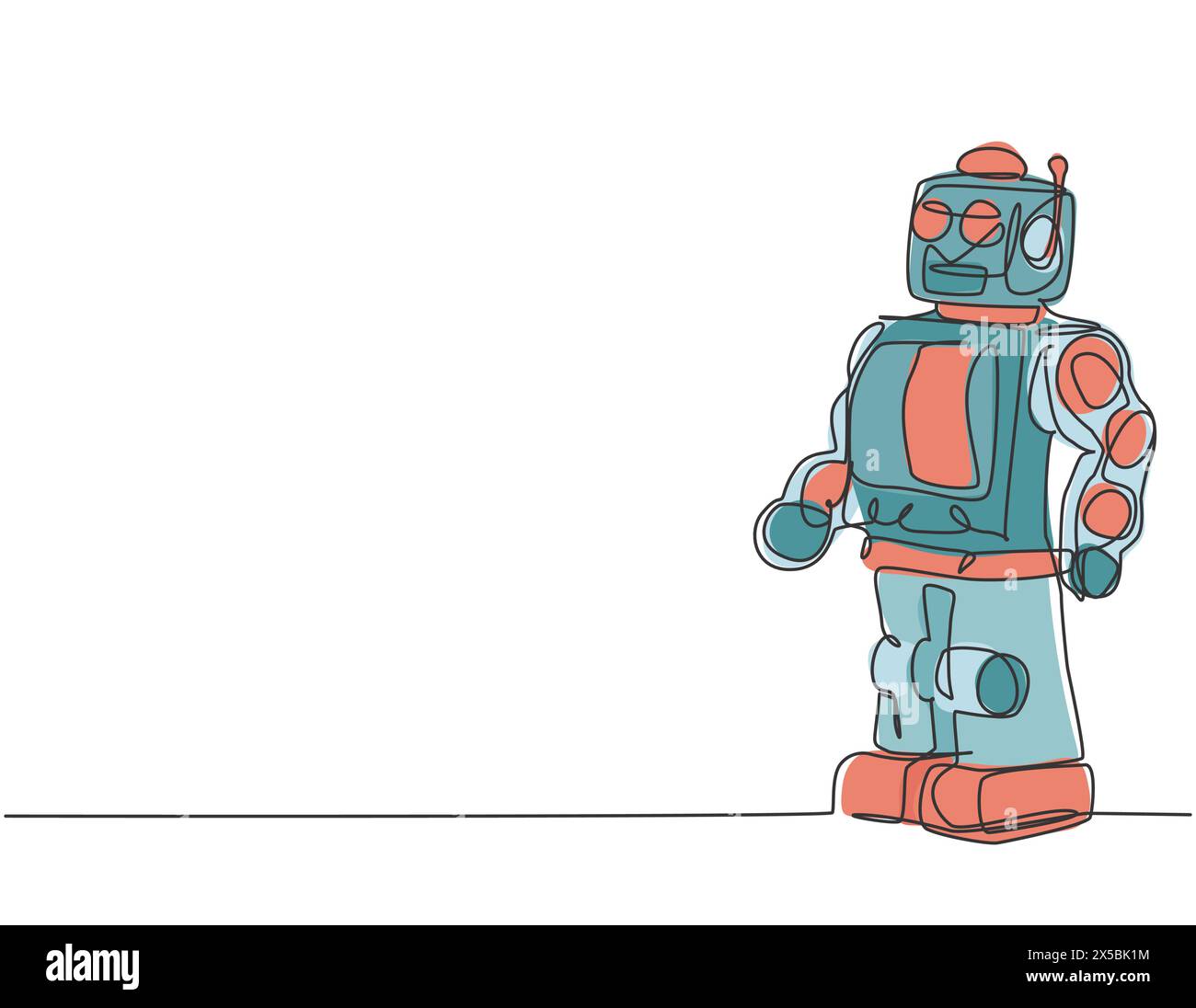 One continuous line drawing of retro old vintage plastic robot toys for ...